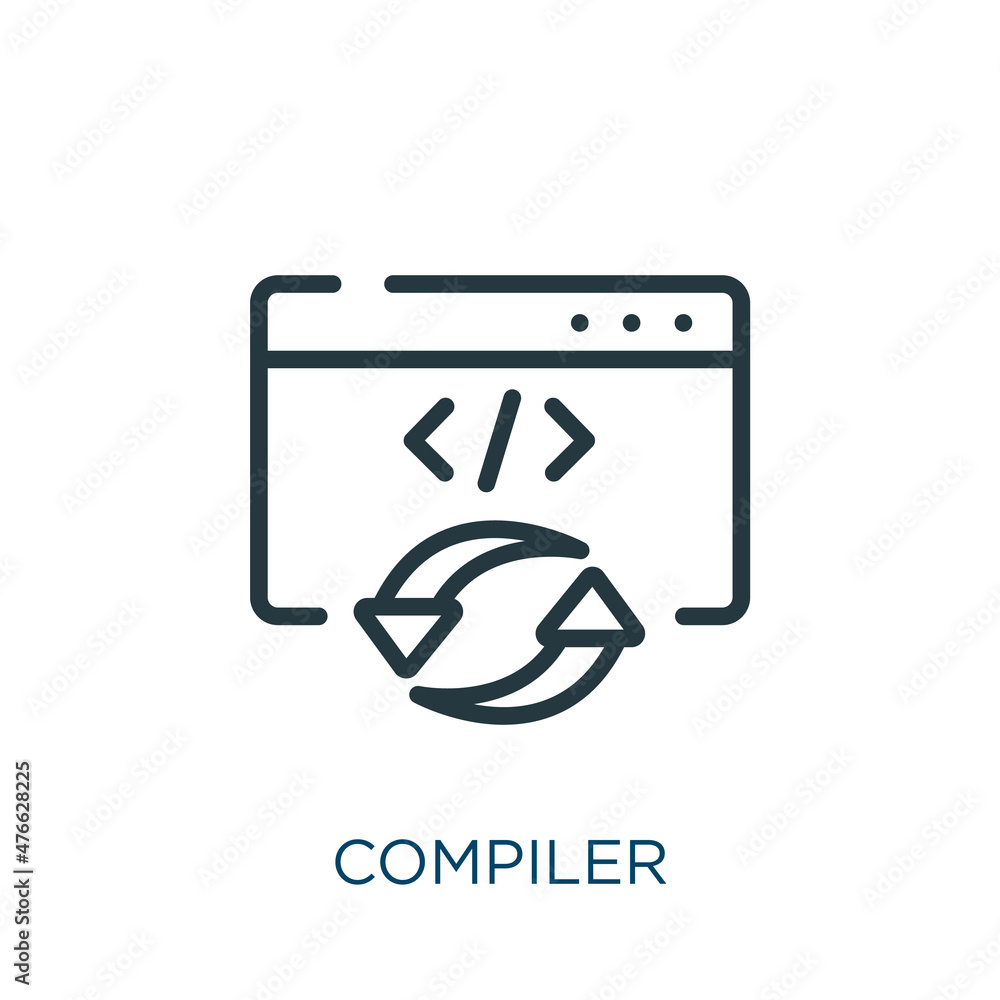 Vetor De Compiler Thin Line Icon Compilation Designing Linear Icons From Programming Concept