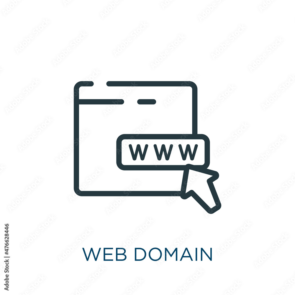 web domain thin line icon. domain, www linear icons from programming concept isolated outline ...