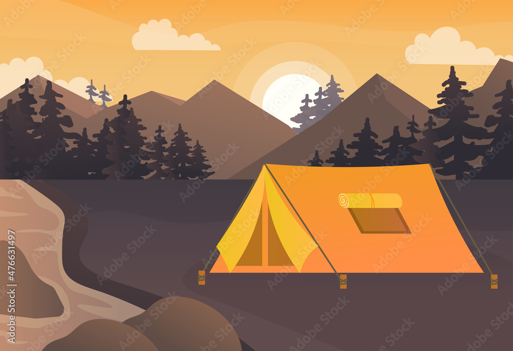 Tent background in a beautiful landscape. Stock Vector | Adobe Stock