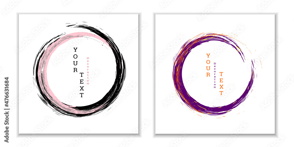 Zen ink circle emblem. Set. Paint strokes. Multi-colored strokes ...