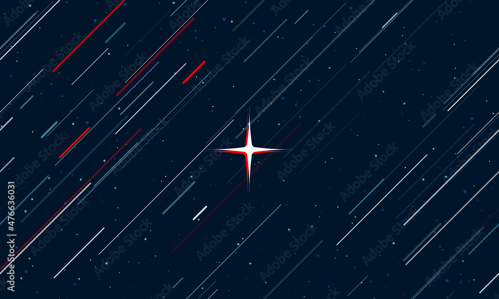 Large white abstract star symbol framed in red in the center. The ...