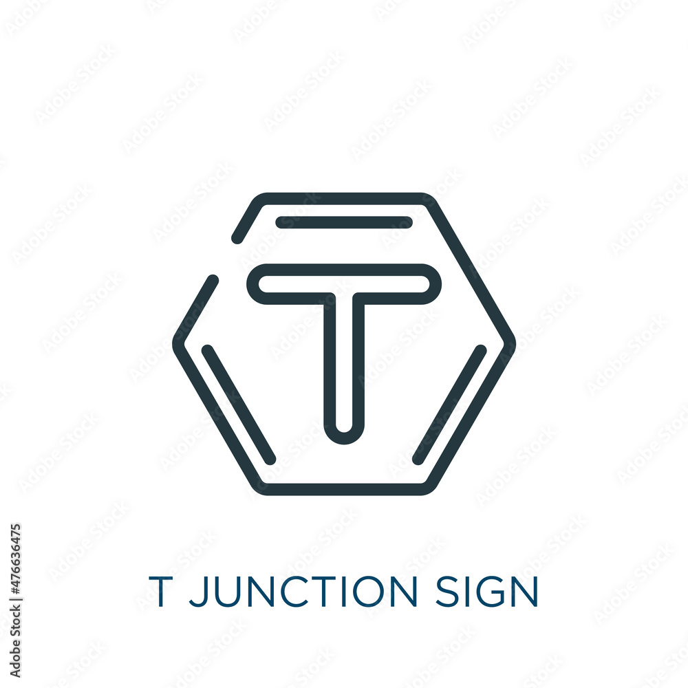 t junction sign thin line icon. road, street linear icons from traffic ...