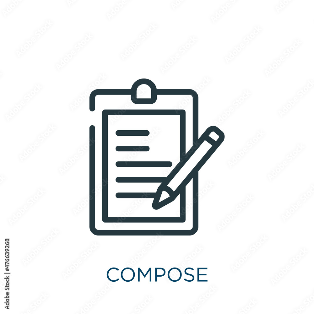 compose thin line icon. note, write linear icons from user interface concept isolated outline ...