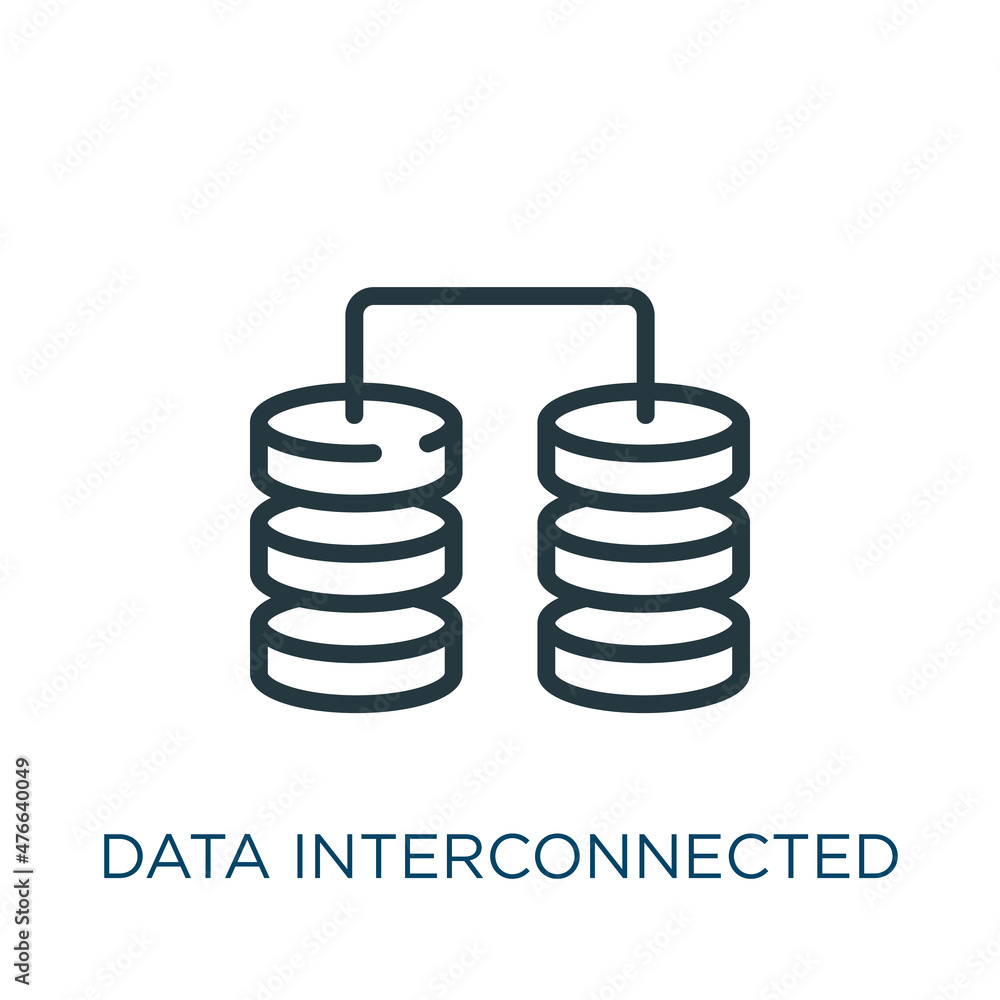 Vetor de data interconnected thin line icon. data, technology linear icons from user interface ...