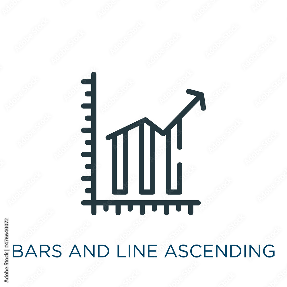 bars and line ascending of data analytics thin line icon. graph, arrow linear icons from user ...