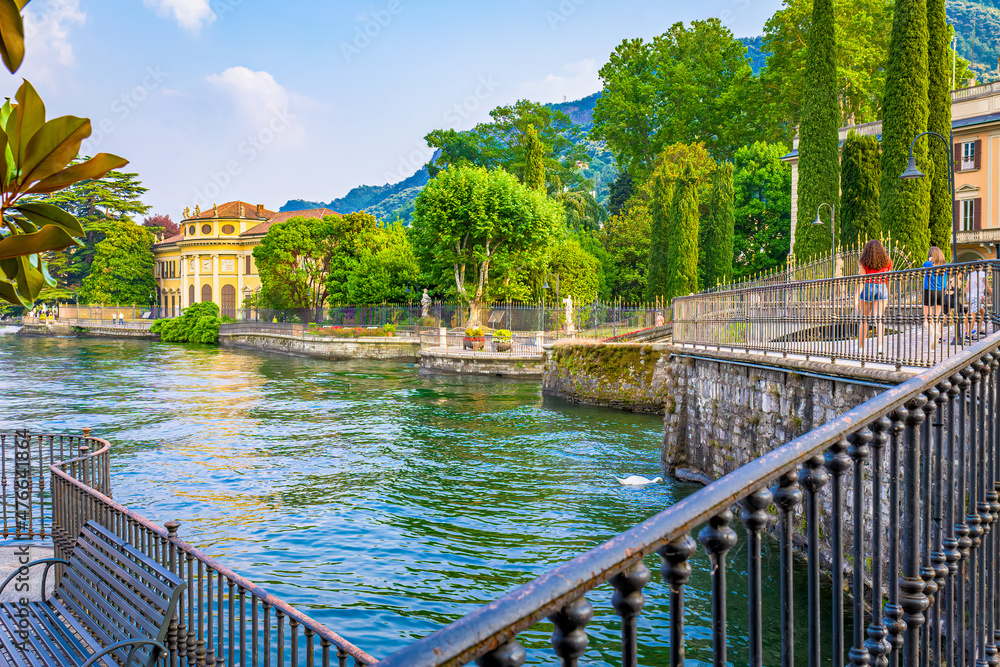 Romantic lakefront and Villas in Como walkway, tourist destination on ...