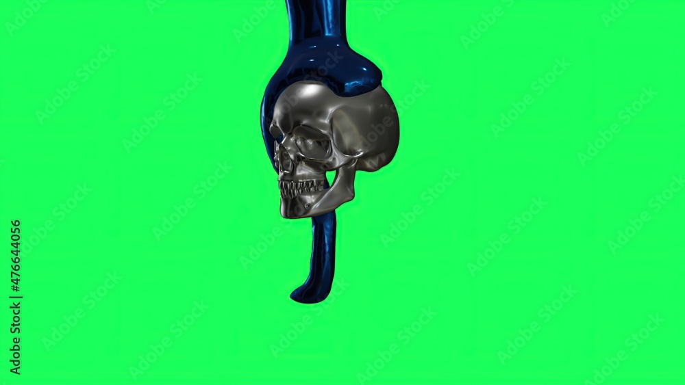 3d illustration - Purple liquids drops falling on human skull on green ...