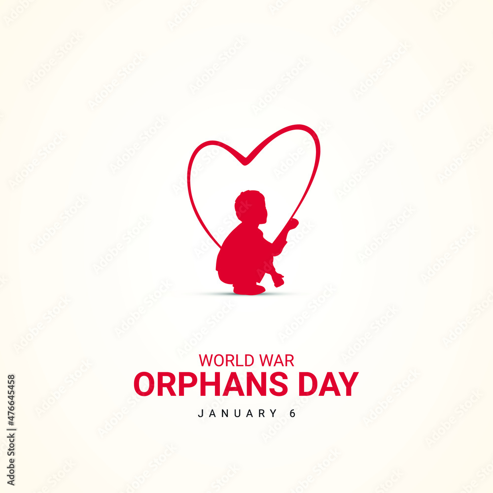Vector illustration, World war orphans day. child within love sign ...