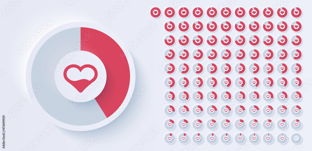 Love meter. Loading indicator. Percentage circle. Love gauge concept ...