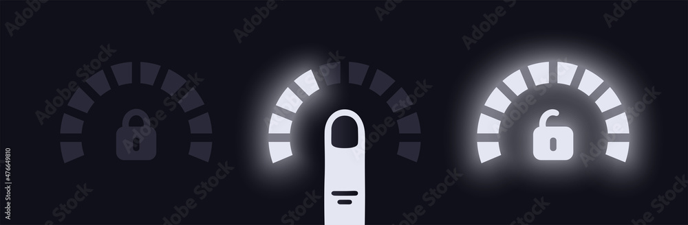 Lock indicator. Loading circle. Fingerprint scaner. Touch screen ...