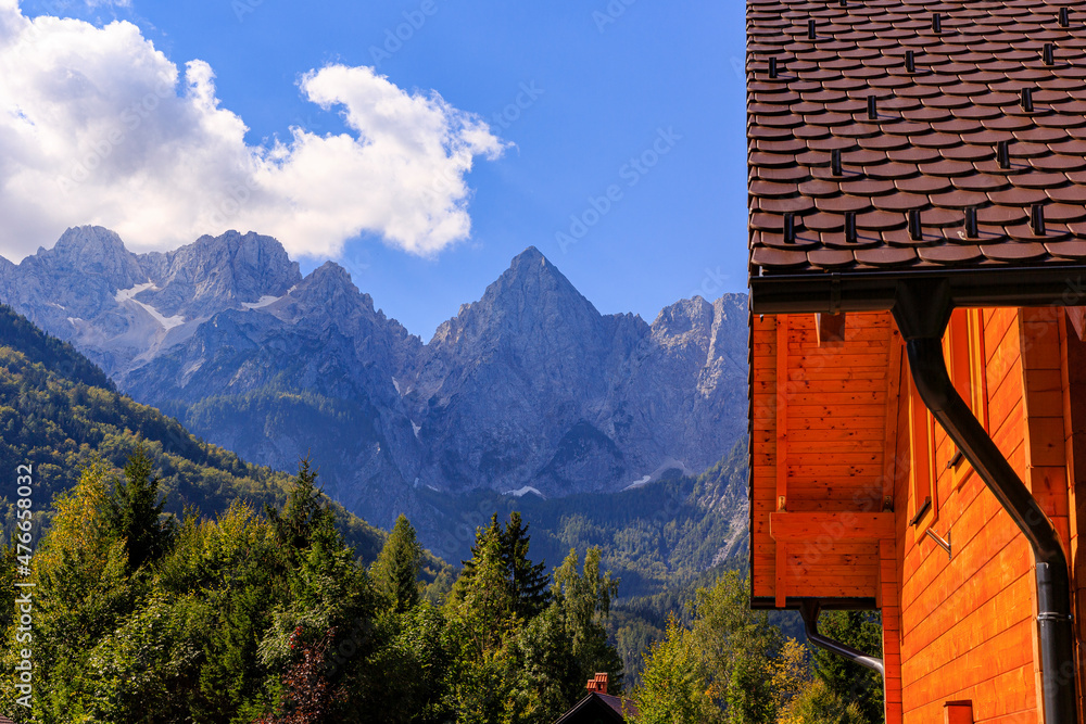 sunrise at Triglav Nationalpark, mountain scenery with an glowing spik ...