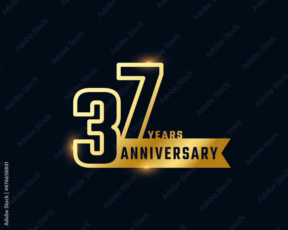37 Year Anniversary Celebration with Shiny Outline Number Golden Color ...