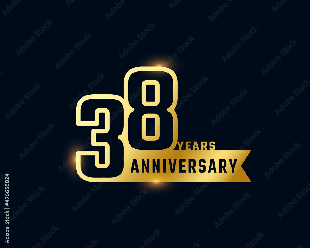 38 Year Anniversary Celebration with Shiny Outline Number Golden Color ...