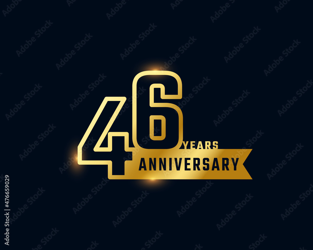 46 Year Anniversary Celebration with Shiny Outline Number Golden Color ...