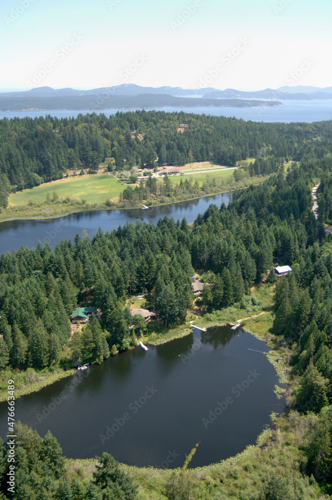 Aerial photograph of Cusheon Lake, Salt Spring Island, British Columbia ...