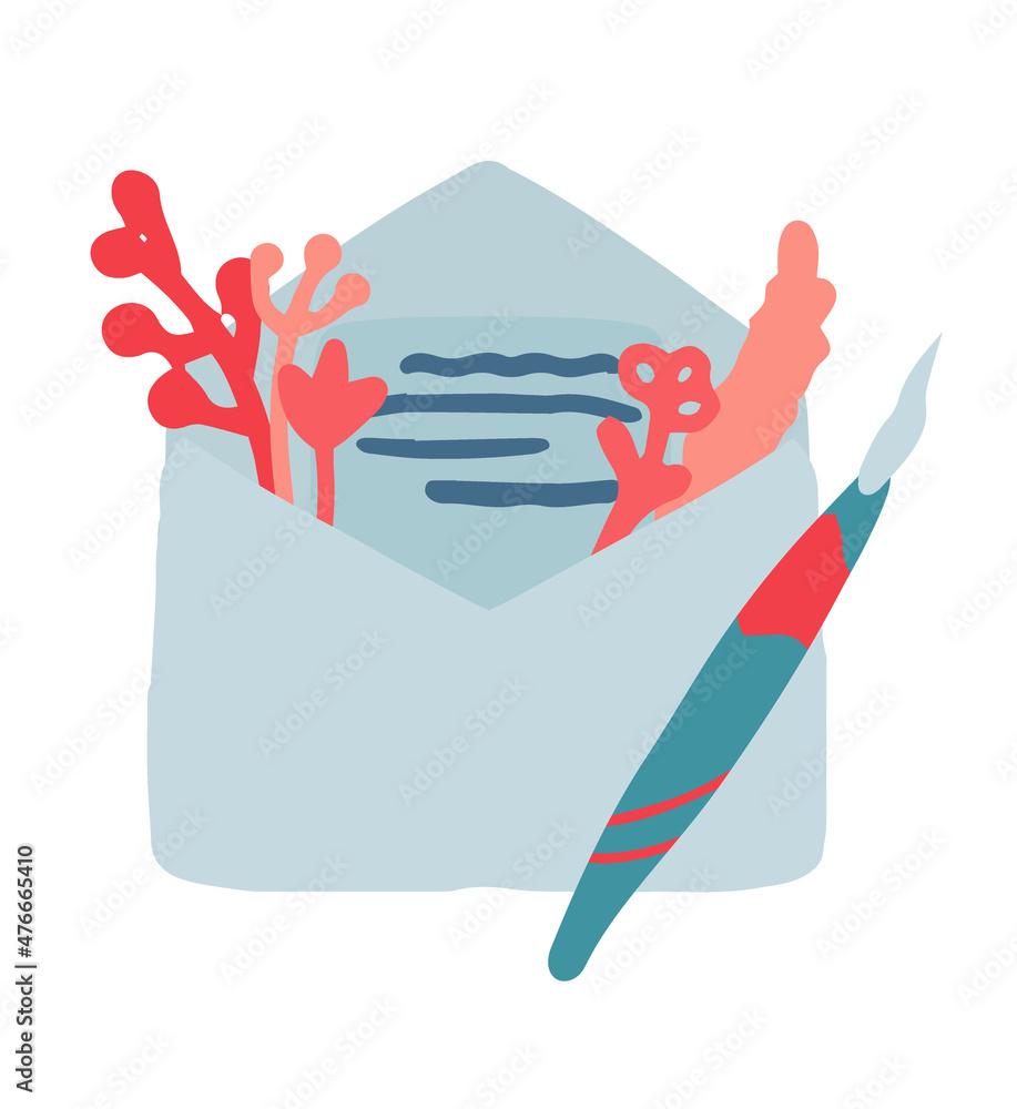 Cute vector postcard world mail day. A letter in an envelope with ...