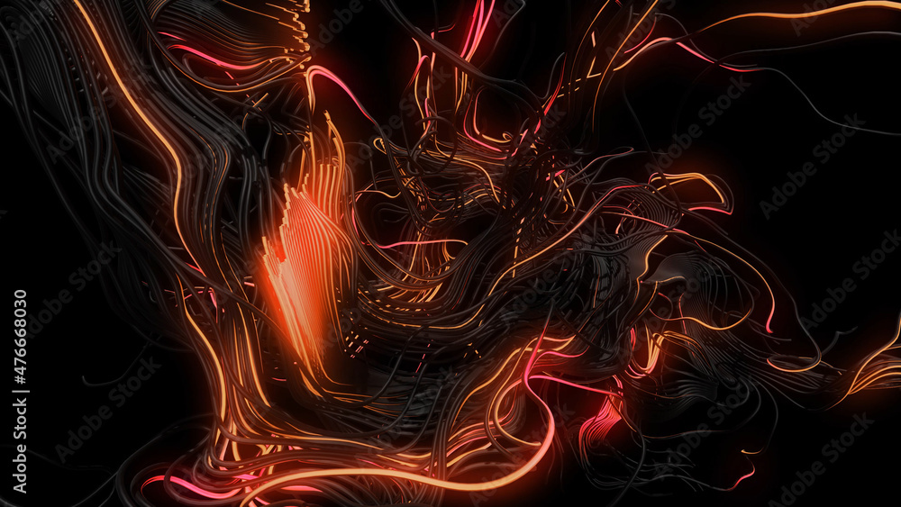 AI red signals. Abstract background with curved glow lines like curl ...