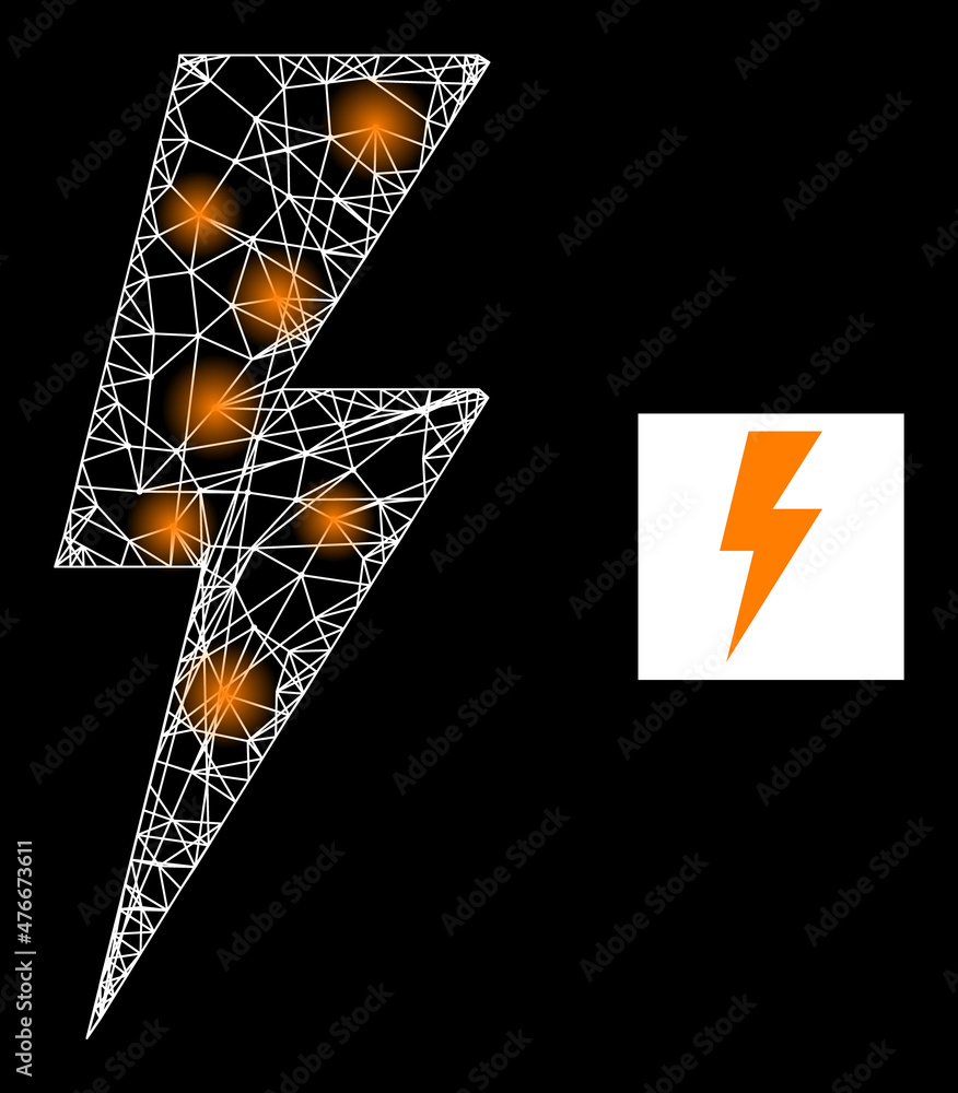 Bright crossing mesh electric spark icon with bright light spots ...