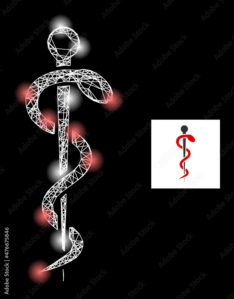 Bright mesh net medical snake icon with bright spots. Illuminated ...