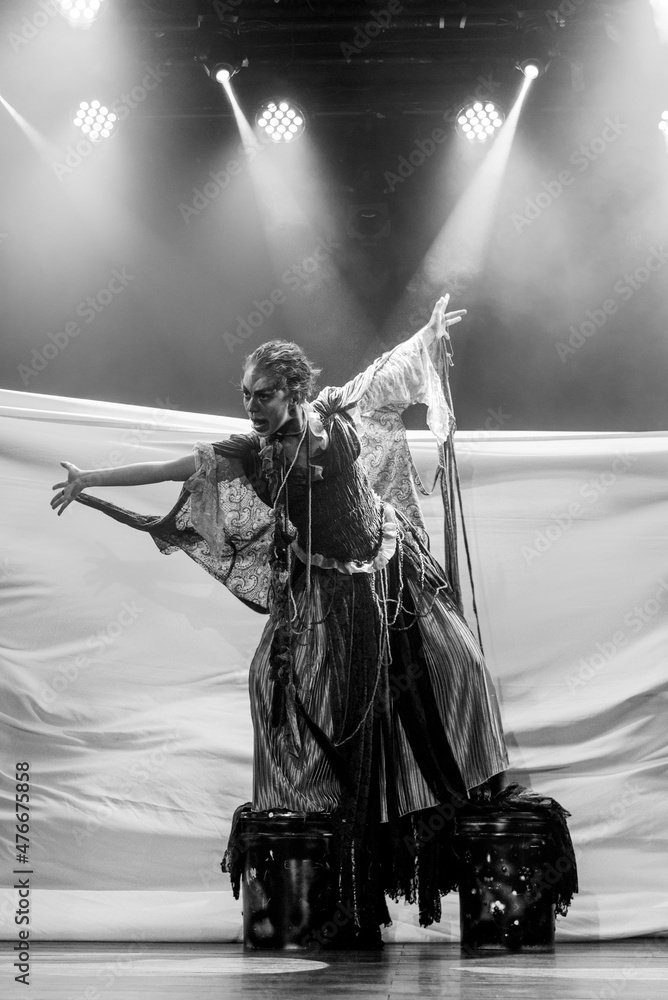 Actress representing a character on the stage of a theater. He makes ...