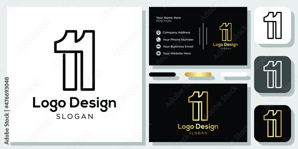 11 logo design symbol number black gold with business card template ...