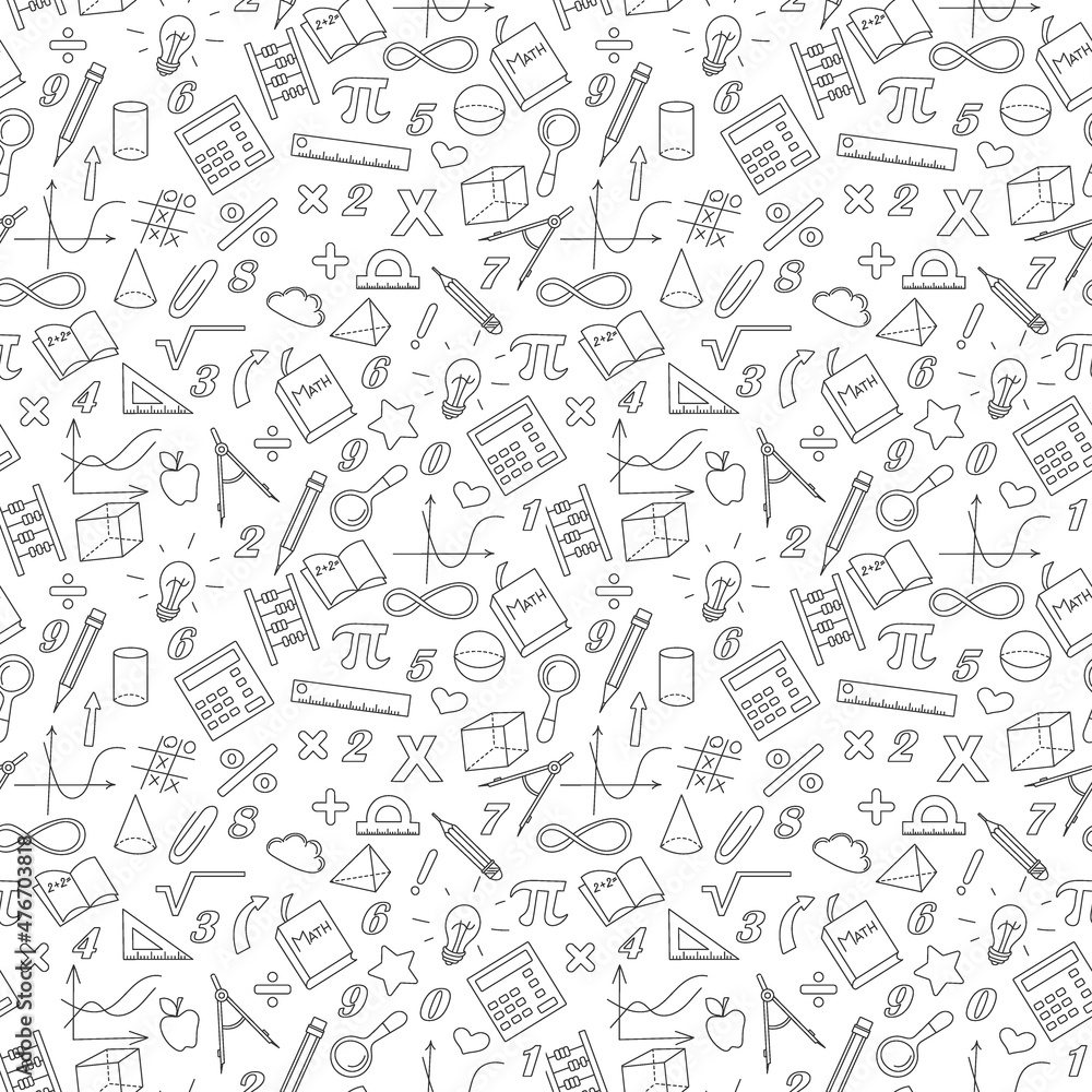 Seamless background with simple icons on the theme of mathematics and ...
