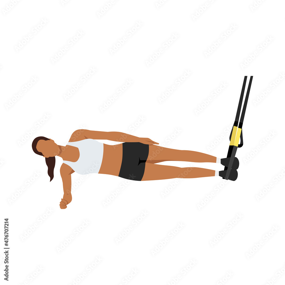 Woman doing TRX. Suspension side plank. Abdominals exercise. Flat ...