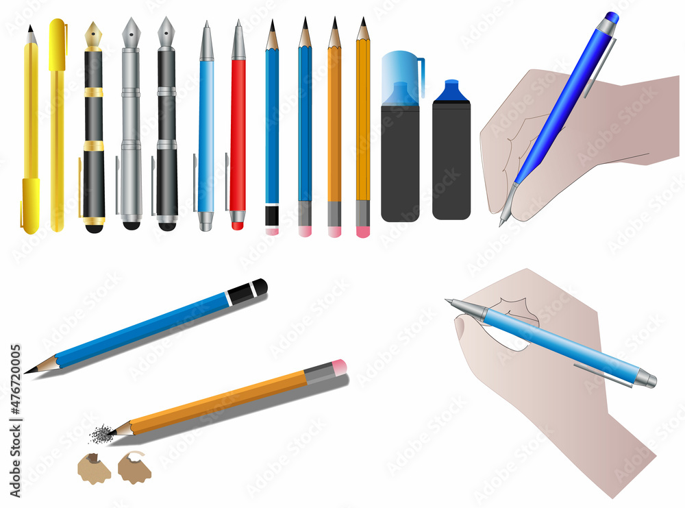 Pen,pencil marker clip art.Man holding pen.Writing with pen Stock ...