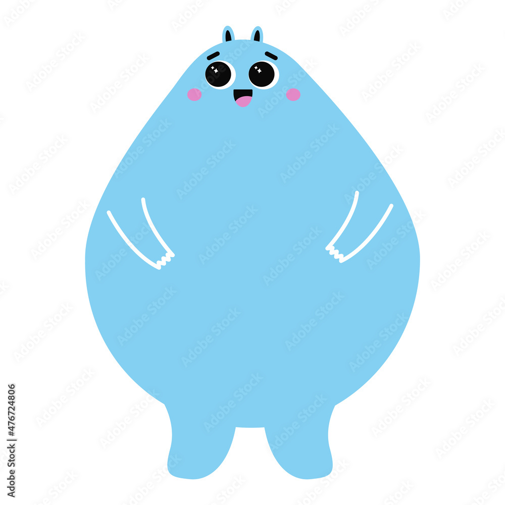 Cute chubby monster with happy face emotion. Bizzare kind character in ...