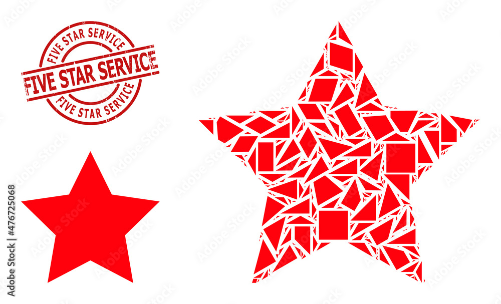 Simple geometric star mosaic and Five Star Service dirty stamp seal ...