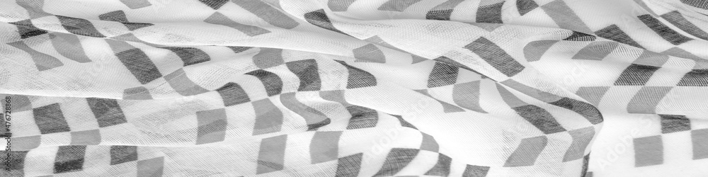 Texture. Background. Template. White silk fabric with black geometric ...