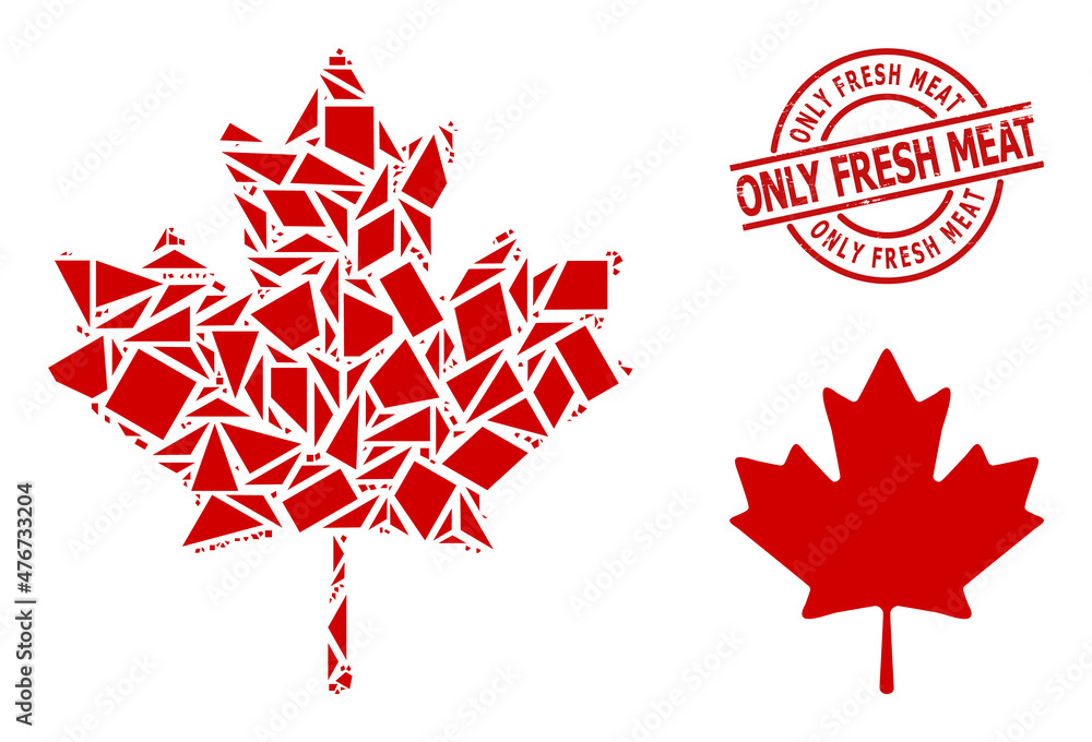 Simple geometric maple leaf mosaic and Only Fresh Meat unclean seal ...