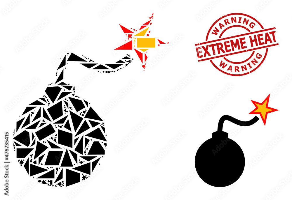 Simple geometric bomb ignition mosaic and Warning Extreme Heat corroded ...