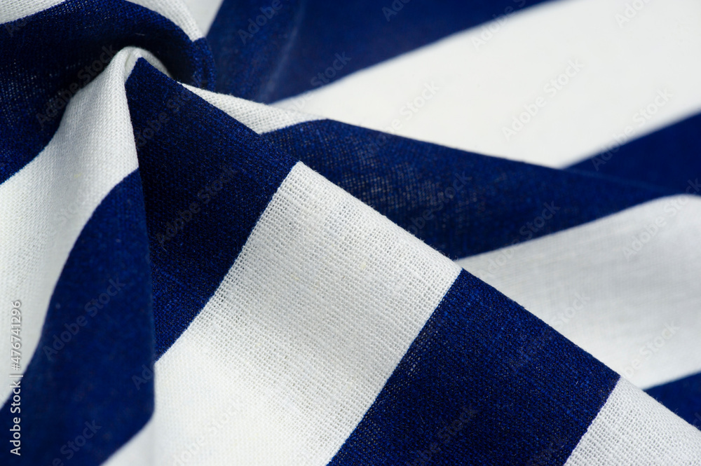 Cotton fabric, white and blue stripes. strict laconic design. Modern ...