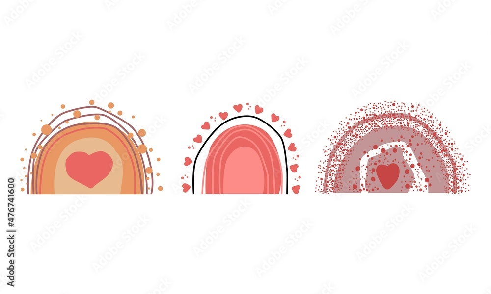 Set of rainbows with hearts in boho style. Abstract minimalism. Wall ...