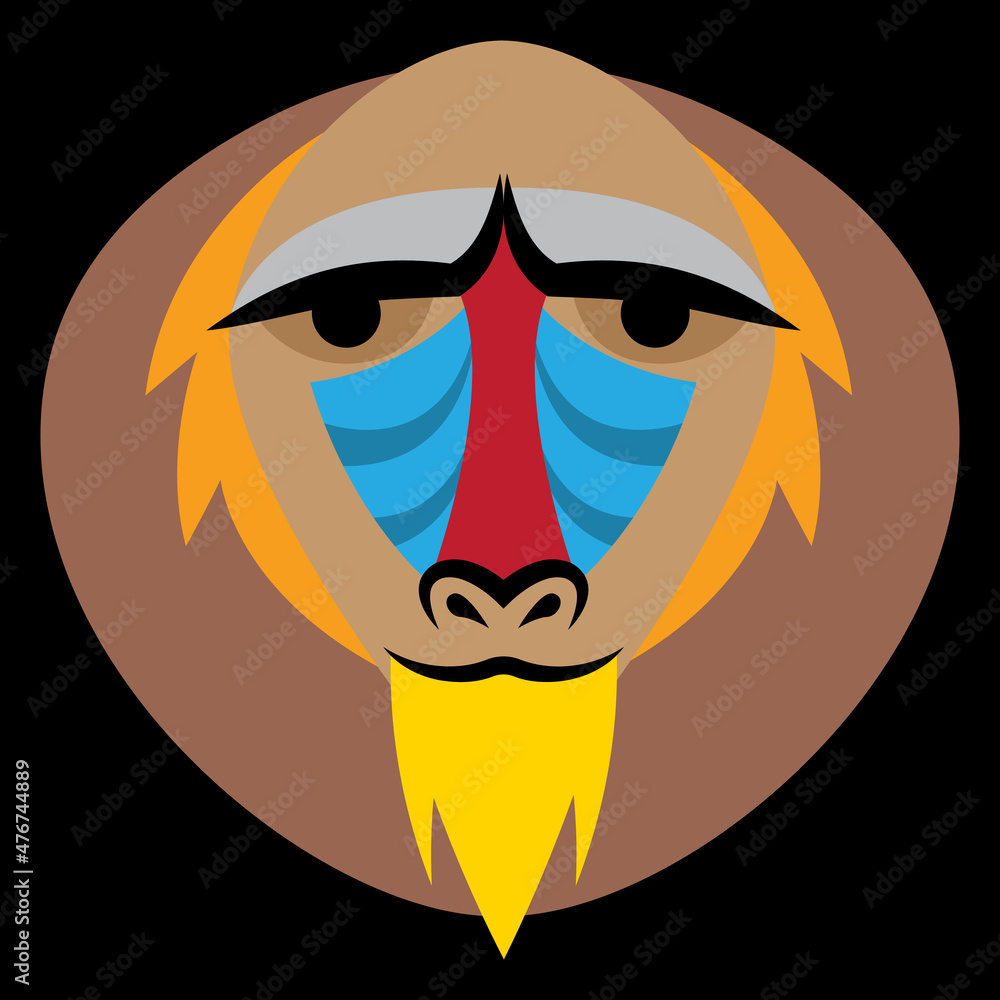 Cartoon illustration of Baboon Face with flat design style, best for ...