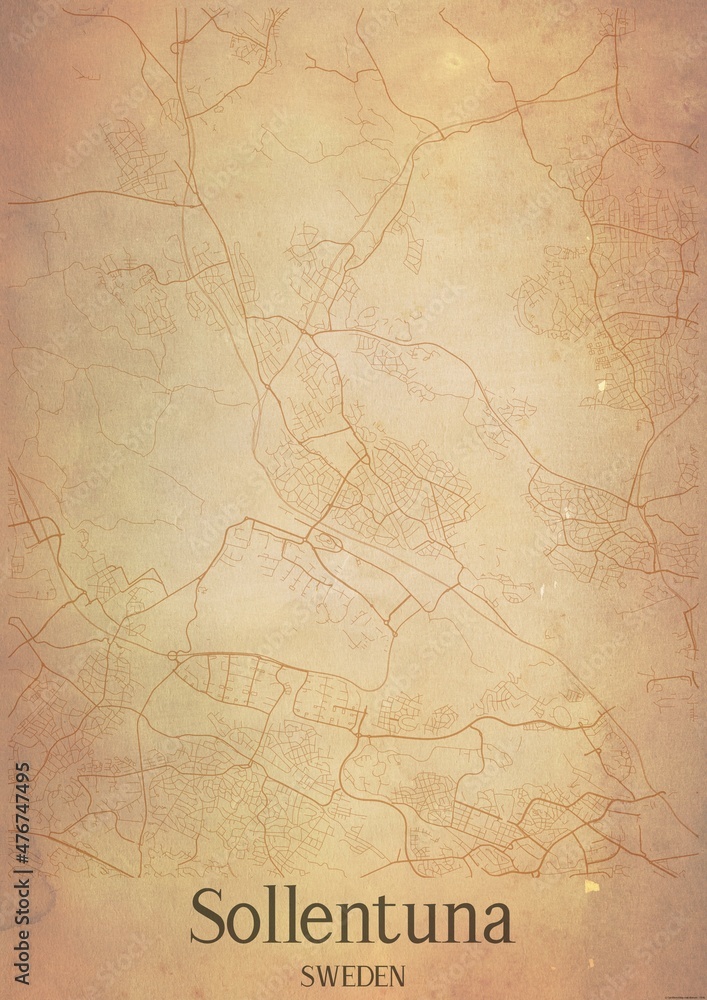 Vintage map of Sollentuna Sweden. Stock Illustration | Adobe Stock