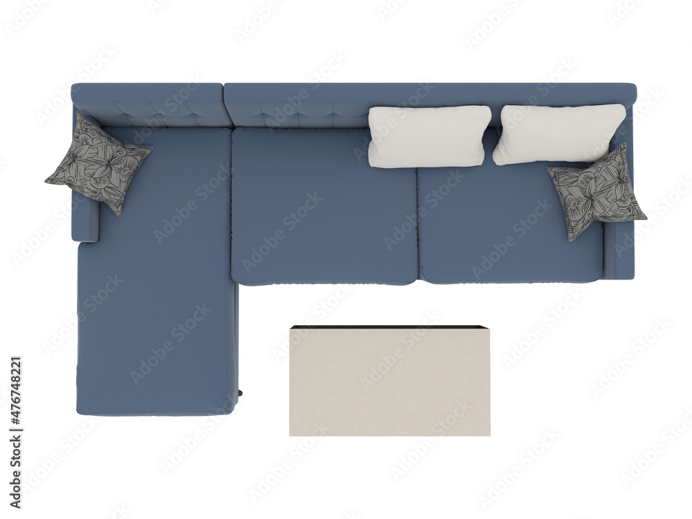 Blue fabric sofa with table top view without background selection paths ...