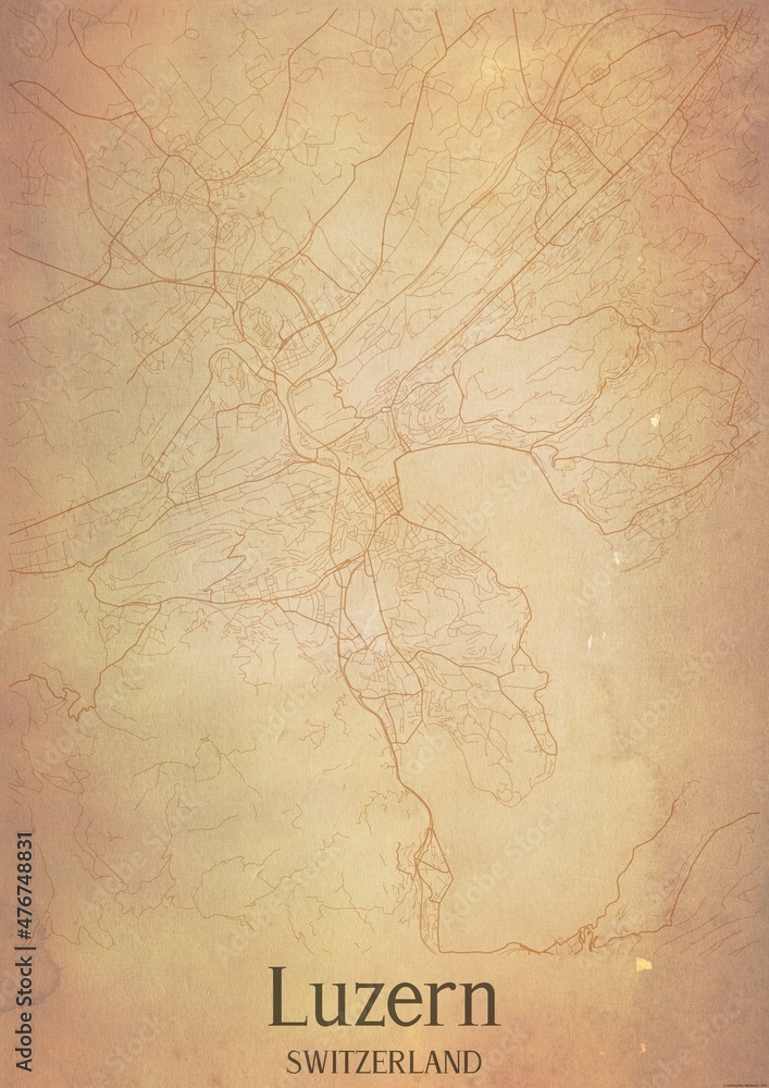 Vintage map of Luzern Switzerland. Stock Illustration | Adobe Stock