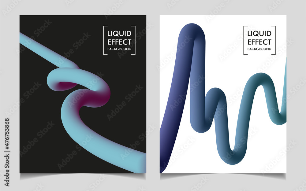 Abstract 3d liquid effect colorful line set background. Group of 2 ...