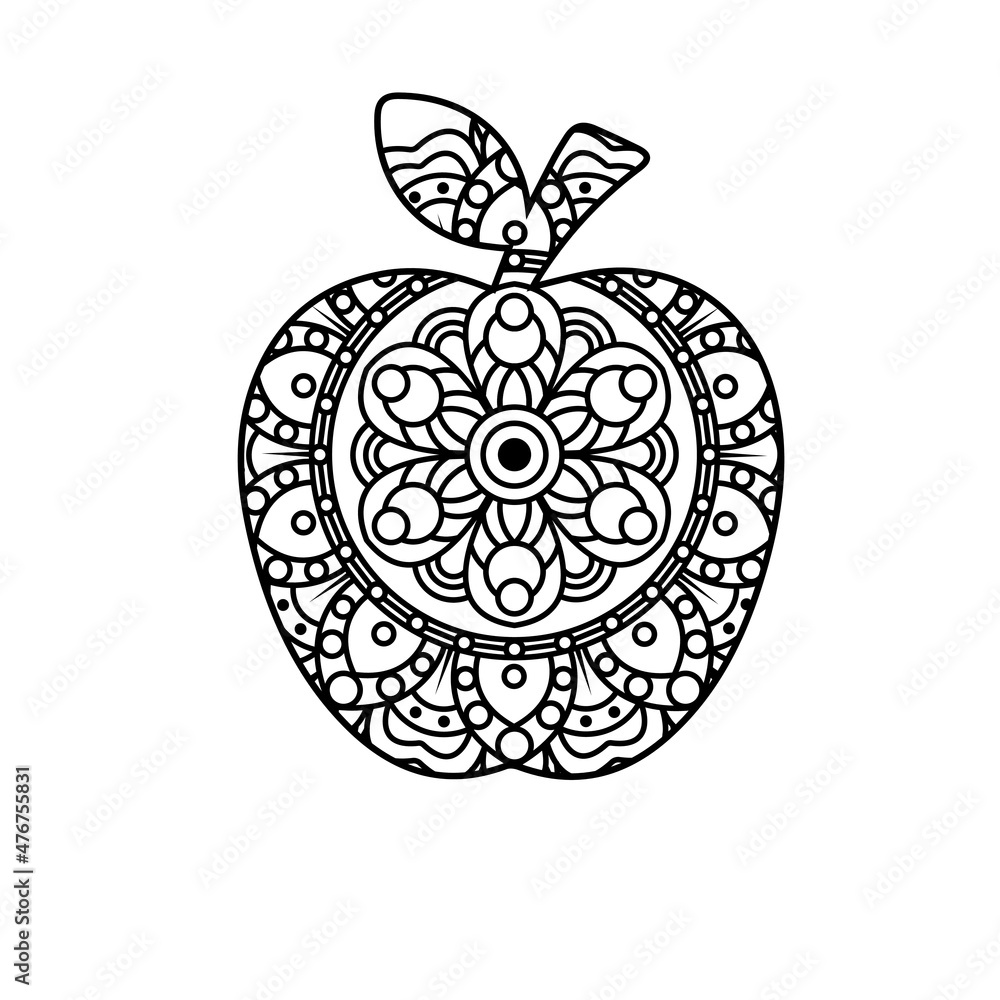 Apple mandala coloring book. Apple mandala vector and line art ...