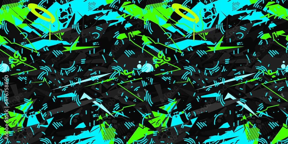 Seamless Urban Cyberpunk Abstract Graffiti Style Pattern Vector ...