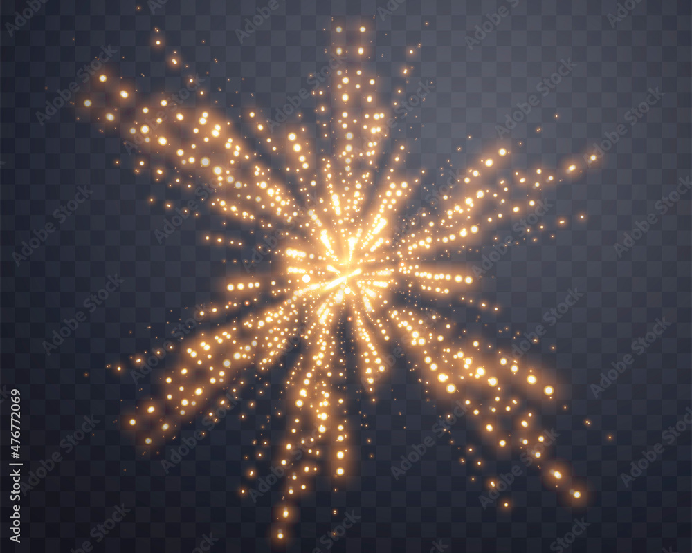 Gold glittering dots, sparkles, particles on a transparent background ...