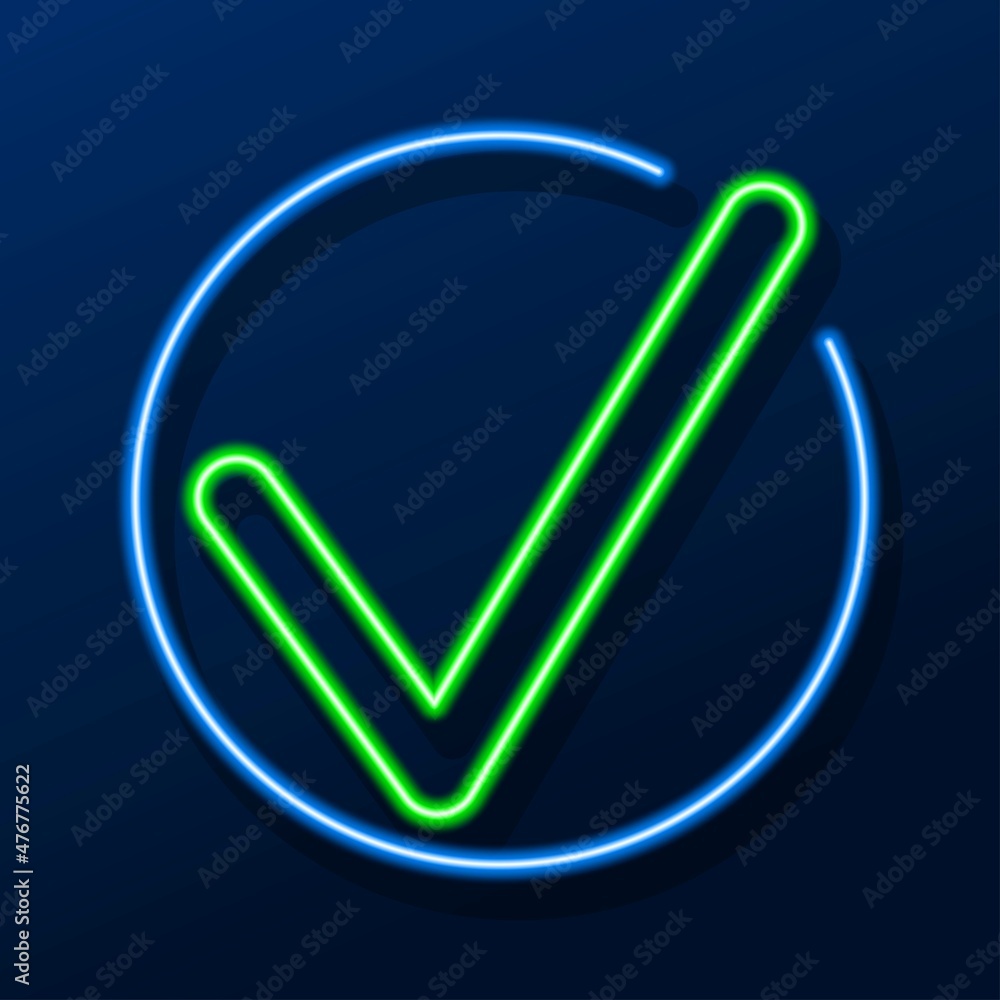 check mark neon sign, modern glowing banner design, colorful modern ...