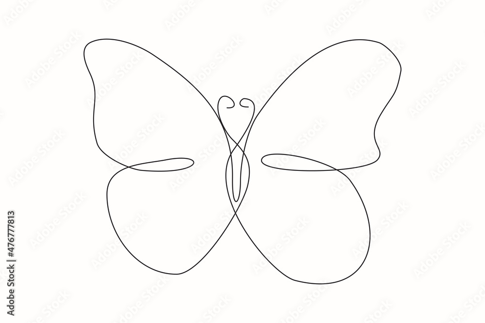 Continuous line drawing of beautiful butterfly. Single one line art of ...