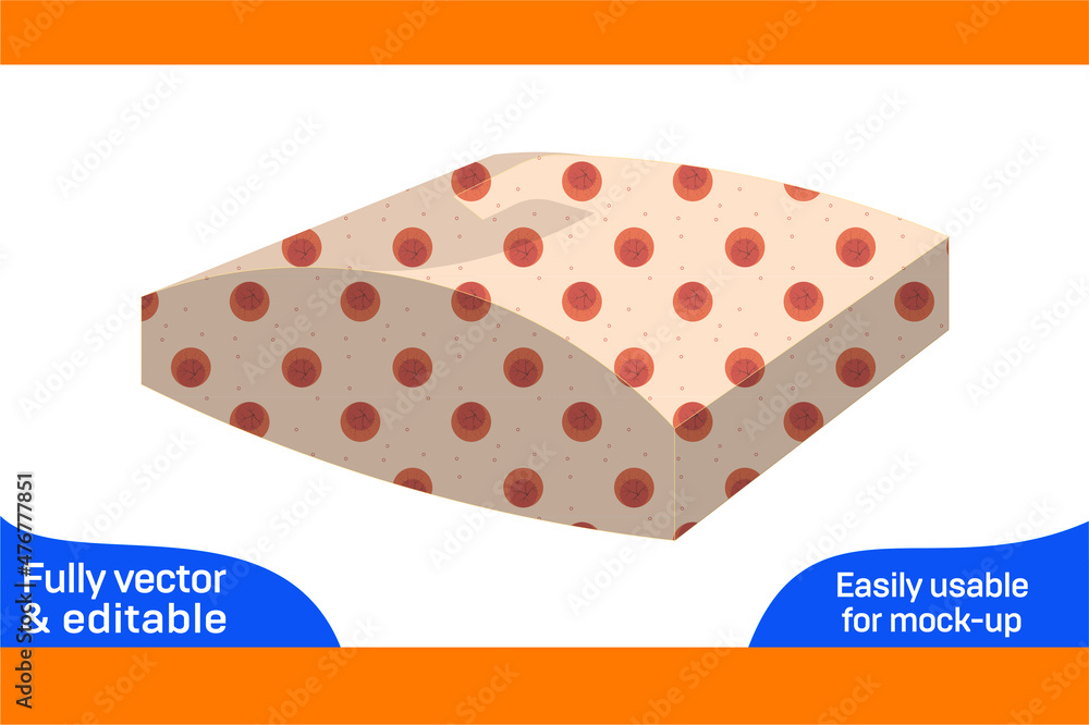 Pillow box design dieline template and 3D render file color changeable ...