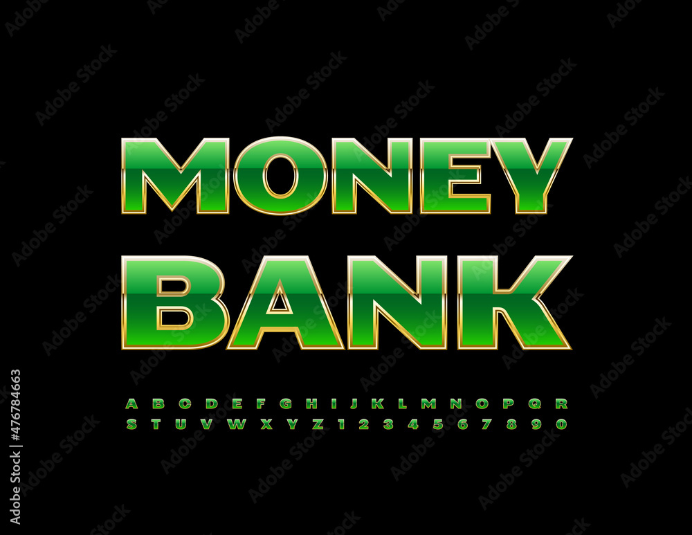 Vector business sign Money Bank with rich Green and Gold Font. Shiny ...