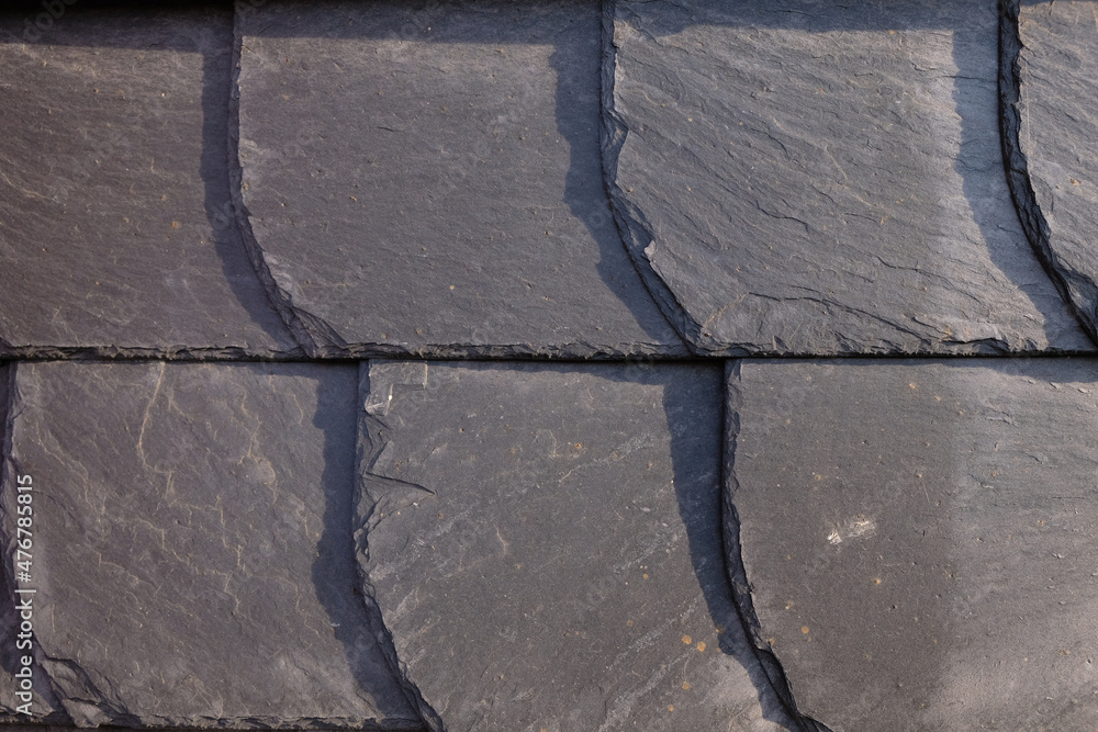 Slate roof tiles. Stone slabs for roof. Natural slate stabs. Daylight ...