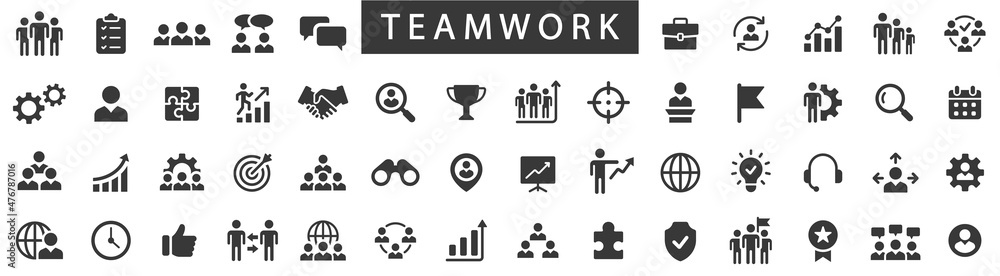 Teamwork and Business people icons set. People group. Teamwork flat ...