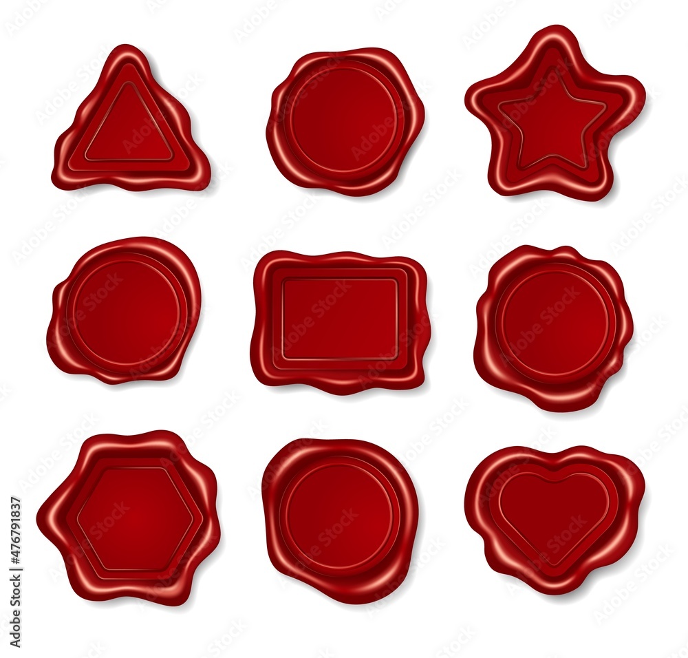 Red wax stamp, vintage embossed envelope seal in various shapes ...
